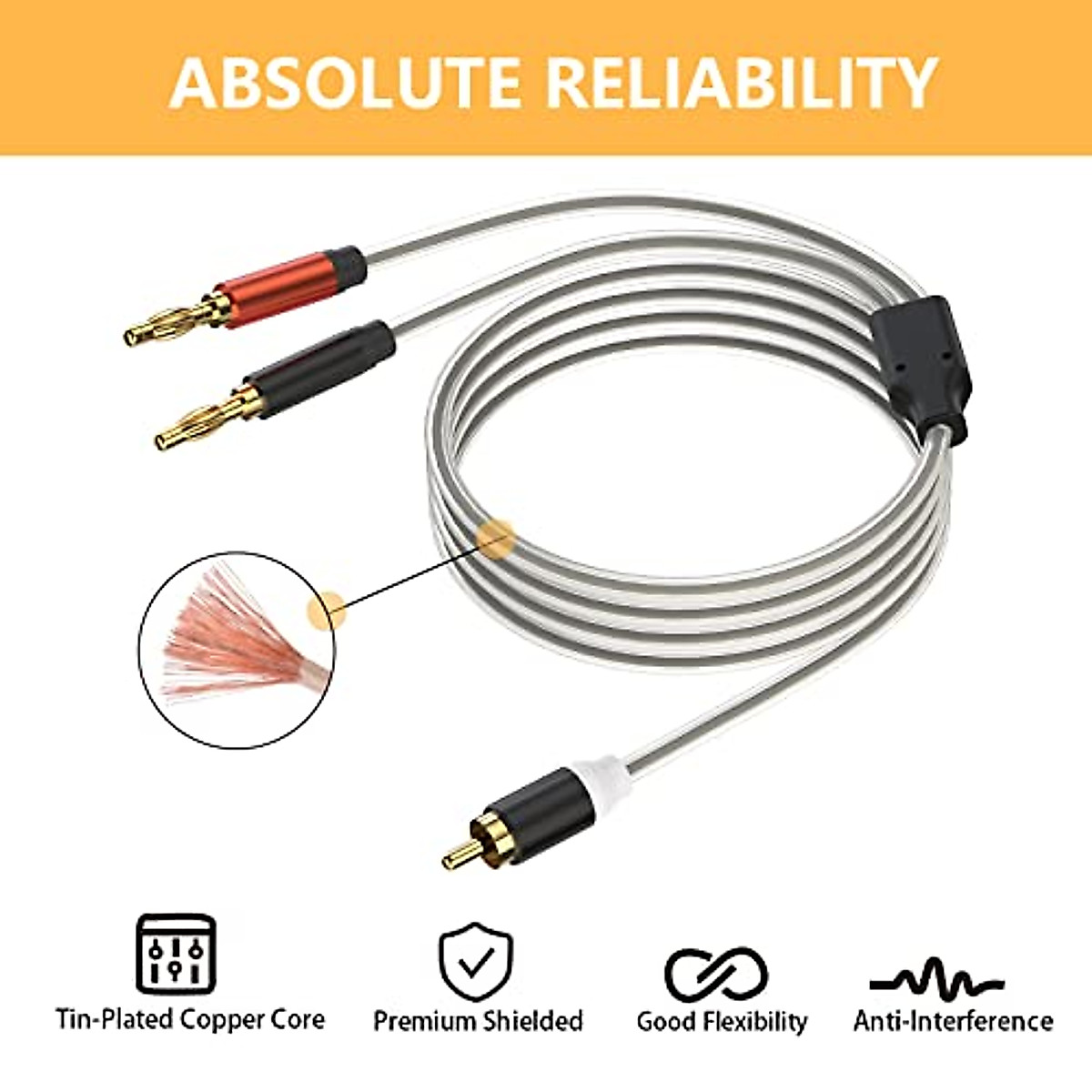 HOSONGIN RCA to Banana Plug Adapter Cable 6 Feet -2 Pack,RCA Male to Banana 2 Male Plug Y Splitter Speaker Wire Audio Cable, Gold-Plated Double Shielding Hi-Fi Systems Stereo Cable