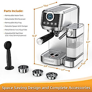 MAttinata Cappuccino, Latte and Espresso Machine, 20 Bar Touch Panel Cappuccino Espresso Maker Stainless Steel with Automatic Milk Frothing System