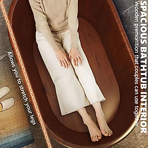 MegLob Free Standing Cedar Wood Bathtub, Luxurious Wooden Deep Soaking Tub Alone Stand Kit, Soaking SPA Tub Classic Stand with Insulation Cover, Oval Shape Solid Wood Bathtub Lit,100cm/39.37"