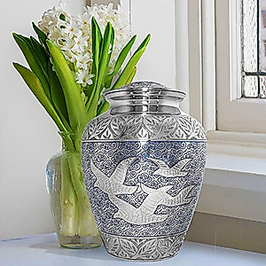 Trupoint Memorials Cremation Urns for Human Ashes - Decorative Urns, Urns for Human Ashes Female & Male, Urns for Ashes Adult Female, Funeral Urns - Blue Silver, Large