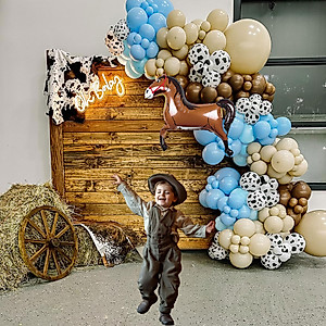 146pcs Cowboy Balloon Arch Brown, Blue, Cow Print Balloons Giant Horse Balloon Farm Highland Cow Vaquero Party Decorations Western & Rodeo Birthday Holy Cow Baby Shower Themed Party Supplies For Boy