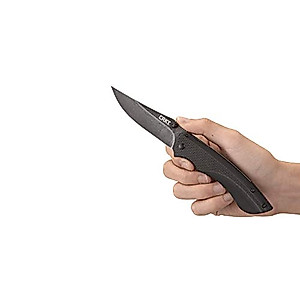 CRKT Burnout EDC Folding Pocket Knife: Everyday Carry Folder with Frame Lock, Drop Point Blade, Black Stonewash Finish, Thumbstud, Assisted Opening, Carbon Fiber and G10 Handle 4123K