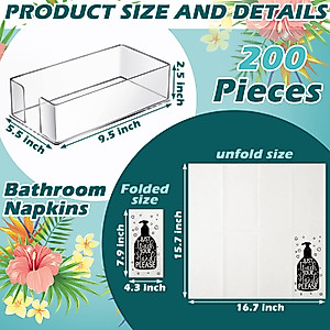 200 Packs Disposable Napkins and Acrylic Napkin Holder Disposable Hand Towels Paper Clear Guest Towel Napkin Holder Paper Hand Towel Holder for Bathroom Powder Room Guest Room Party Decorative Towel