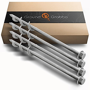 GROUNDGRABBA Screw in Tent Stake for Sand and Loose Ground | Premium Drill Driven Ground Anchor Earth Screws | Sand Screw Anchor | 4X GroundGrabba Pro 1 Stakes