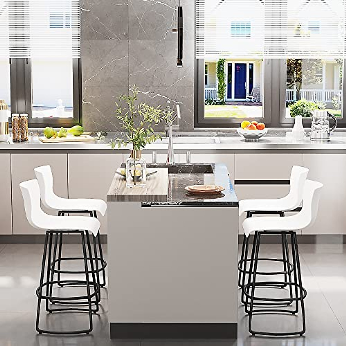 POINTANT Bar Stools Set of 4 Bar Stools Counter Height Bar Stools Modern Swivel Bar Stools Bar Chairs with Back Plastic 26" Metal Bar Stools Counter Height,White