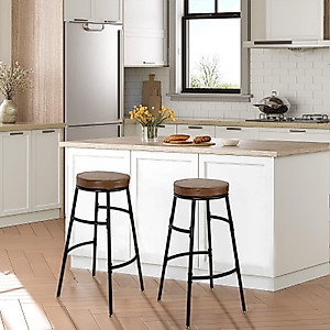 Homaterial Bar Stools, Set of 2 Bar Chairs,Round PU Upholstered Breakfast Stools,Kitchen Counter Height Bar Stools with Footrest, for Dining Room, Kitchen, Rustic Brown