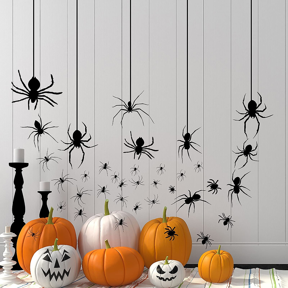 Thenshop 209 Pieces/4 Sheets Halloween Spider Stickers Large Spider Stickers Spider Style Wall Decal Removable Scary Spider Stickers Halloween Wall Clings for Halloween Party Wall Home Room Decors