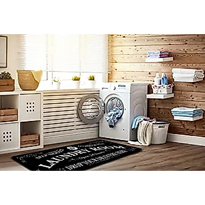 Laundry Room Rug Anti-Slip Floor mats Farmhouse Large Laundry Rugs for Laundry Room Mat Washer and Dryer Carpet Black Laundry Room Decor and Accessories 20x47inch