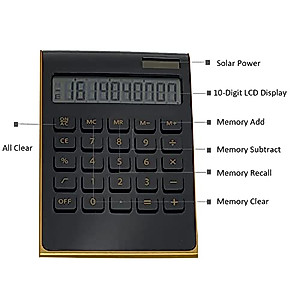 Solar Gold Calculator Standard Function Desktop Calculator LCD 10-Digit Desktop Calculator for Office, Home, (Black)