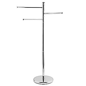 MyGift 40-Inch Silver Metal Freestanding Towel Rack for Bathroom with 3 Swivel Arms