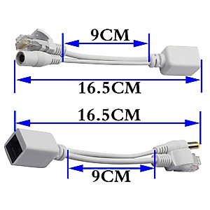 zdyCGTime Passive PoE Injector and PoE Splitter Kit with RJ45 Ethernet and Power via DC 5.5x2.1 mm F/M Adaptor Connector（White 4 Pairs