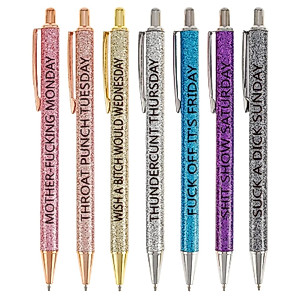 Jxueych 7pcs Funny Pens, Seven Days of The Week Pen Describing Mentality, Vibrant Negative Passive Pens Gift for Colleague Co-Worker, Black Ink 1.0 mm