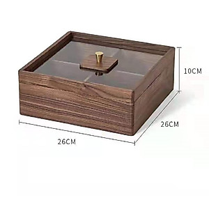 Show Box Solid Black Walnut Wood Snack Storage Container Collectable Box Case for Candy and Nuts with Glass Lid Cover Top, 4 Compartments S