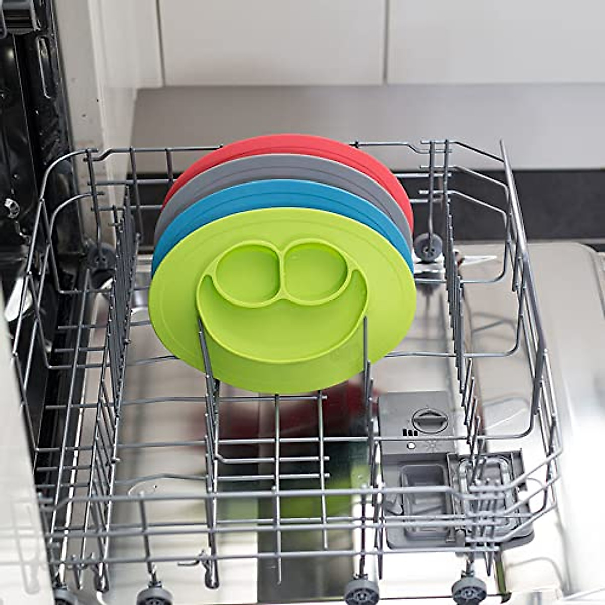 ezpz Mini Mat - 100% Silicone Suction Plate with Built-in Placemat for Infants + Toddlers - First Foods + Self-Feeding - Comes with a Reusable Travel Bag (Gray)