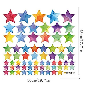 QISHENG Wall Stickers for Bedroom Living Room, Starts Wall Decals for Kids Boys and Girls Multicolor Easy to Peel&Stick Removable Safe for Wall(67 Decals)