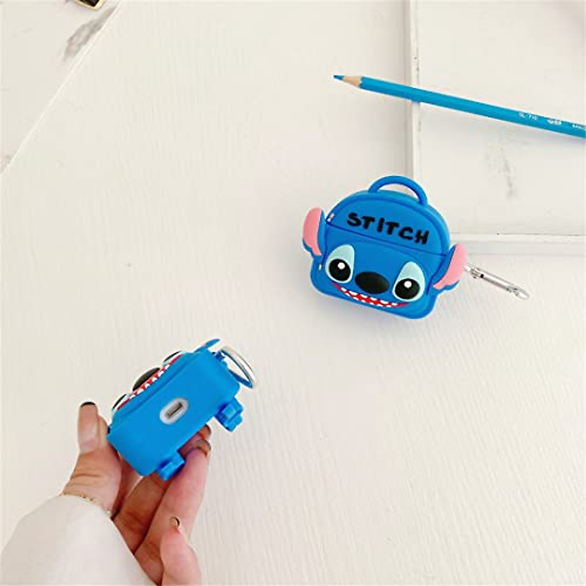 Cute Stitch Backpack Case for Airpod 3rd Generation, Soft Silicone Airpod 3 Charging Case with Lanyard Keychain Fashion Funny Cartoon Shoulder Bag Protective Design Skin for Girls Women Airpod 3 case