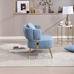 Modern Loveseat Sofa Couch,Futon Small Sofa with Gold Metal Legs, 2-Seater Upholstered Mini Love Seat Sofa Couches for Living Room Bedroom Office Balcony Studio Apartment Easy to Assemble (Light Blue)