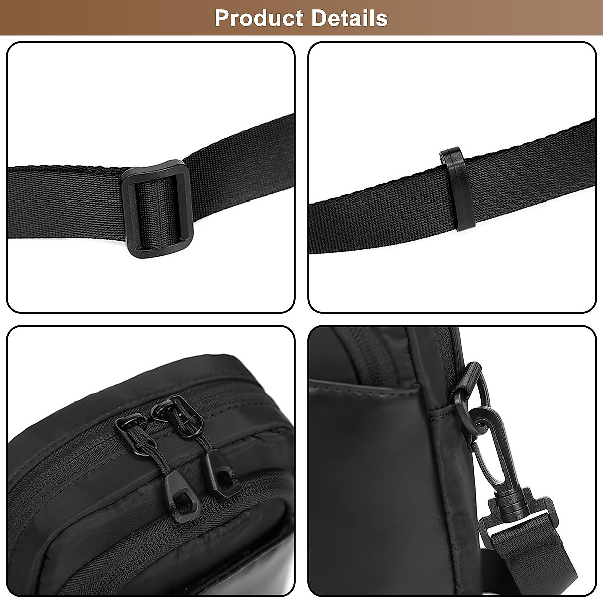 Men's Casual Shoulder Bag Multi-Pocket Oxford Cloth Crossbody Bags Lightweight Small Messenger Bag for Work Commuting (Black)
