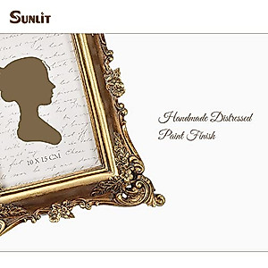 Sunlit Vintage Picture Frame 4x6 Inch, Luxury Antique Photo Frames with Glass Front, Photo Display, Tabletop Wall Hanging, Gift Ideas, Bronze Gold