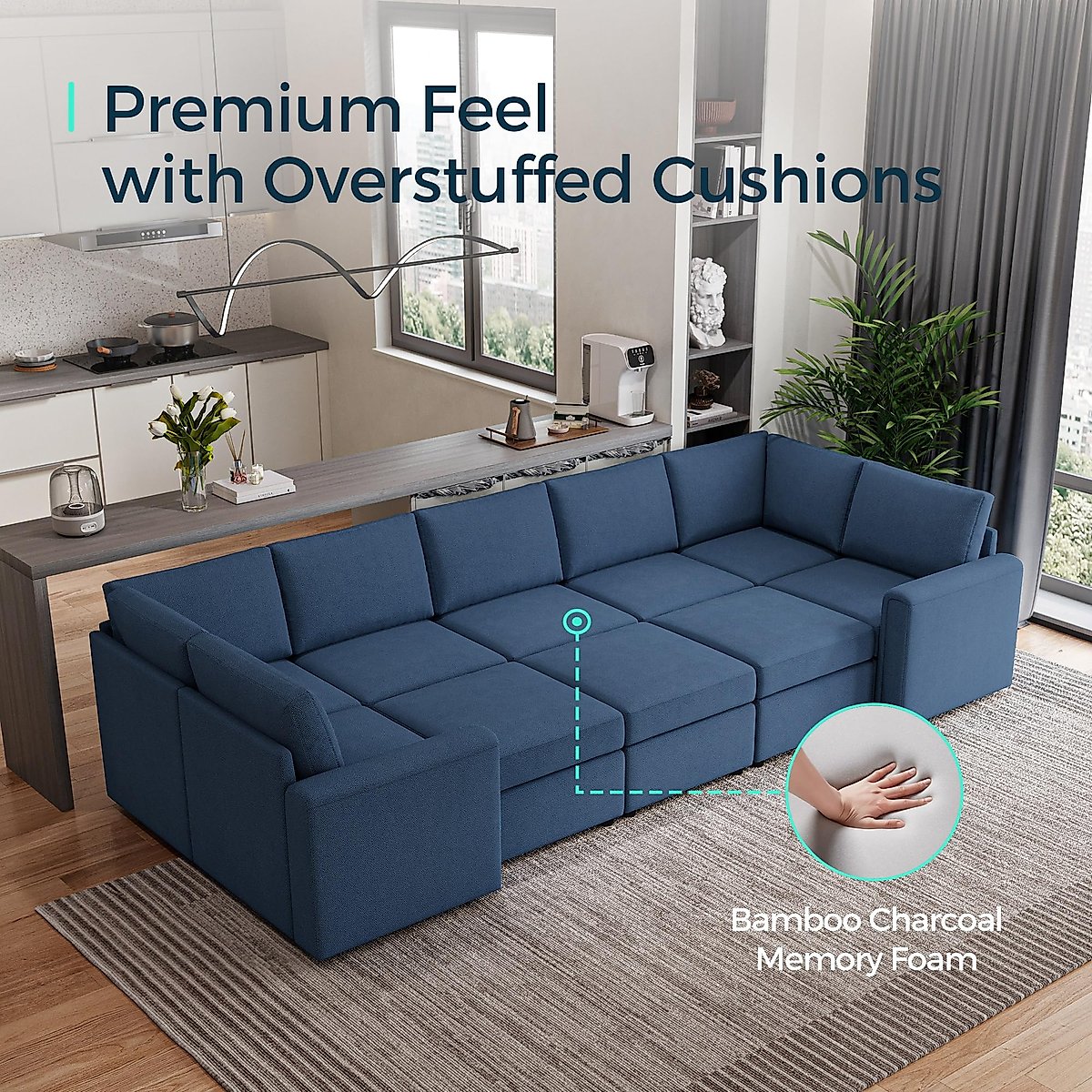 LINSY HOME Oversized Modular Sectional Sofa, Convertible Sectional Sofa Couch with Memory Foam and Storage, Sofa Covers Removable and Changeable, 10 Seat Large Sofa Set, Blue
