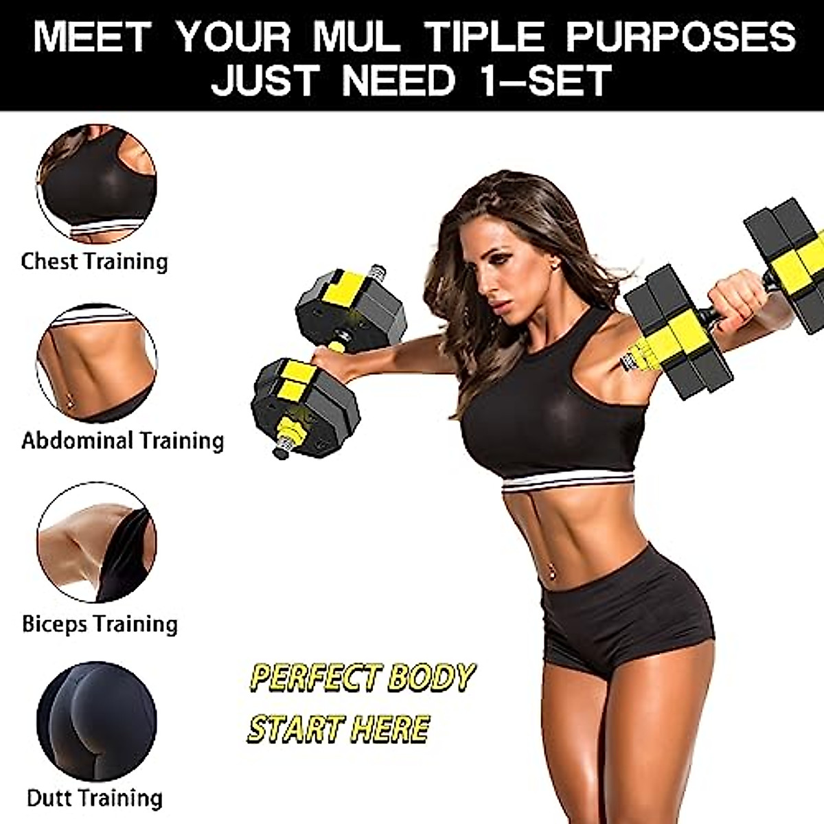 Adjustable Weights Dumbbells Set,Non-Rolling Adjustable Dumbbell/BarbellSet, Free Weights Dumbbells Set With Connecting,Hexagon,Dumbbell Weights Set for Home Gym, Fitness Equipment for Men Women (20lbs)