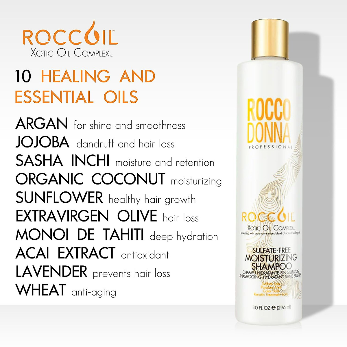Rocco Donna Sulfate Free Moisturizing Shampoo for Damaged hair | Enhance Smoothing and Shine | Safe for Color treated Hair | 10 oz