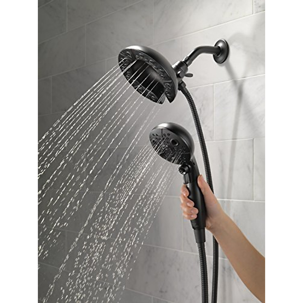 Delta Faucet 5-Spray In2ition Dual Shower Head with Handheld Spray, H2Okinetic Matte Black Shower Head with Hose, Showerheads, Handheld Shower Heads, Magnetic Docking, Matte Black 58480-BL-PK
