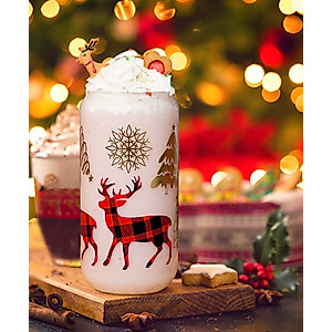 ANOTION Halloween Mugs - 18oz Halloween Ghost Decorations Glass Cups Tumbler for Iced Coffee, Glassware Cookie Jar Decor Gift Drinking Water Bottles