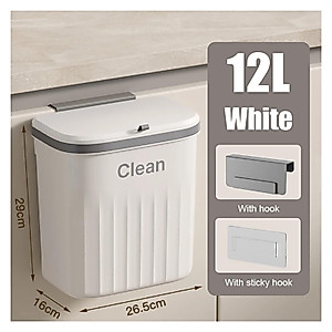 YIYANGQ 8.5/12L Kitchen Trash Can with Lid Wall Mounted Hanging Trash Bin Garbage Can for Cabinet Under Sink Waste Garbage Compost Bin(12L White)