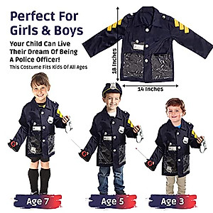 DRESS 2 PLAY Police Costume for Kids, Cop Toddler Dress Up Set Role Play With Accessories, Police Officer Costume for Kids Ages 3-7