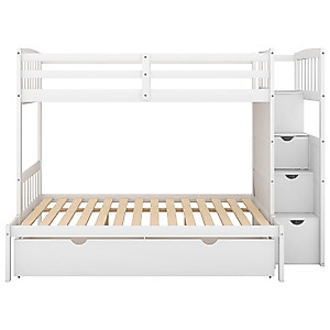 SOFTSEA Bunk Bed Twin Over Full with Drawers, Twin Over Twin Bunk Bed Frame with Storage Cabinet for Kids, No Box Spring Needed(White)