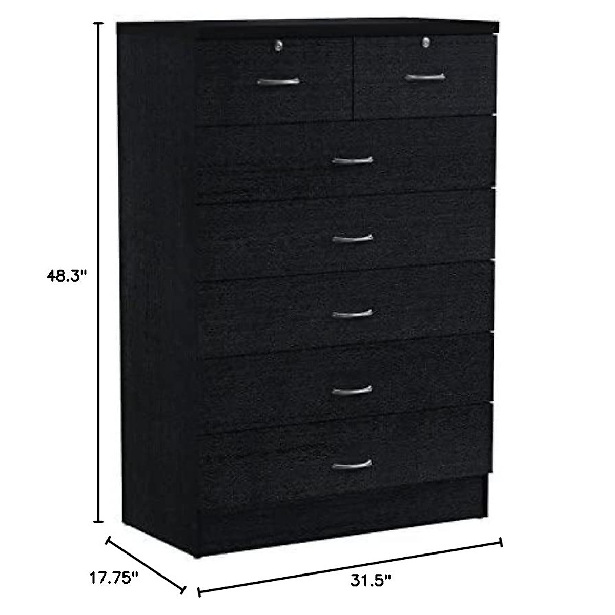 HODEDAH IMPORT HI70DR Black 7 with Locks On 2-Top Chest of Drawers