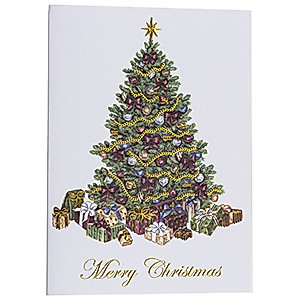 Premium Christmas Cards - 20 Pack - Traditional Christmas Tree with Gold Embossed Foil and Linen Texture - 20 Heavyweight Holiday Cards and Gold Foil Lined Envelopes