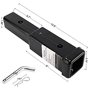 HighFree Trailer Hitch Extender 2 inch, Tube Extension Receiver with Hitch Pin and Clips, 7 inch Length for Bicycle Rack or Cargo Carriers