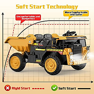 ANPABO Ride on Dump Truck, 12V Ride on Car with Remote Control, Electric Dump Bed and Extra Shovel, Ride on Construction Vehicle with Music Player, Key Start for Safety, Ideal Gift for Kids