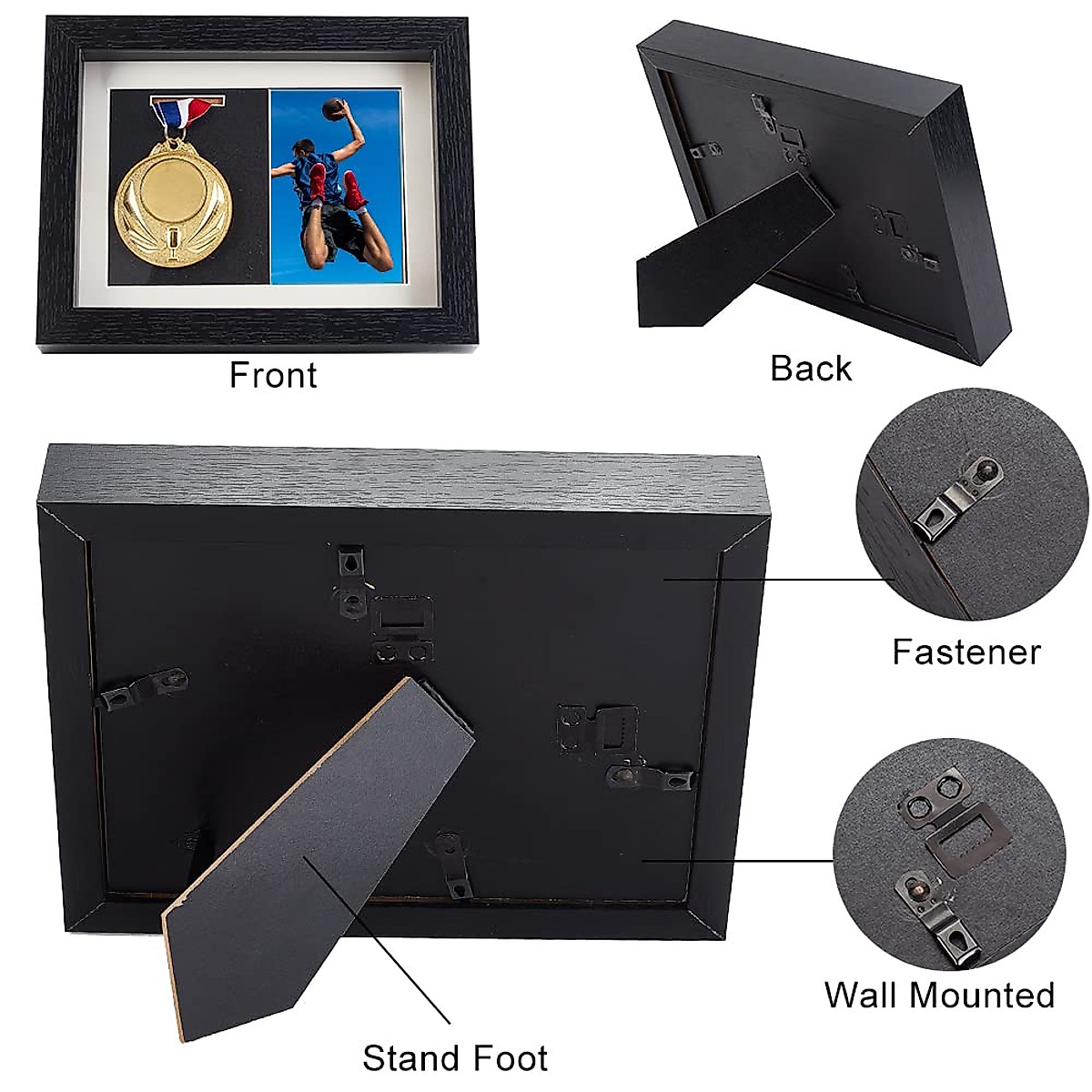 OLYCRAFT Medal Display Shadow Box 6.9x7.2x9 inch Black Medal Display Case Natural Wood Photo Frames with Clear Window for Military Medals, Beach Tags, Jewelry Pins, Pin Enthusiast Collectibles