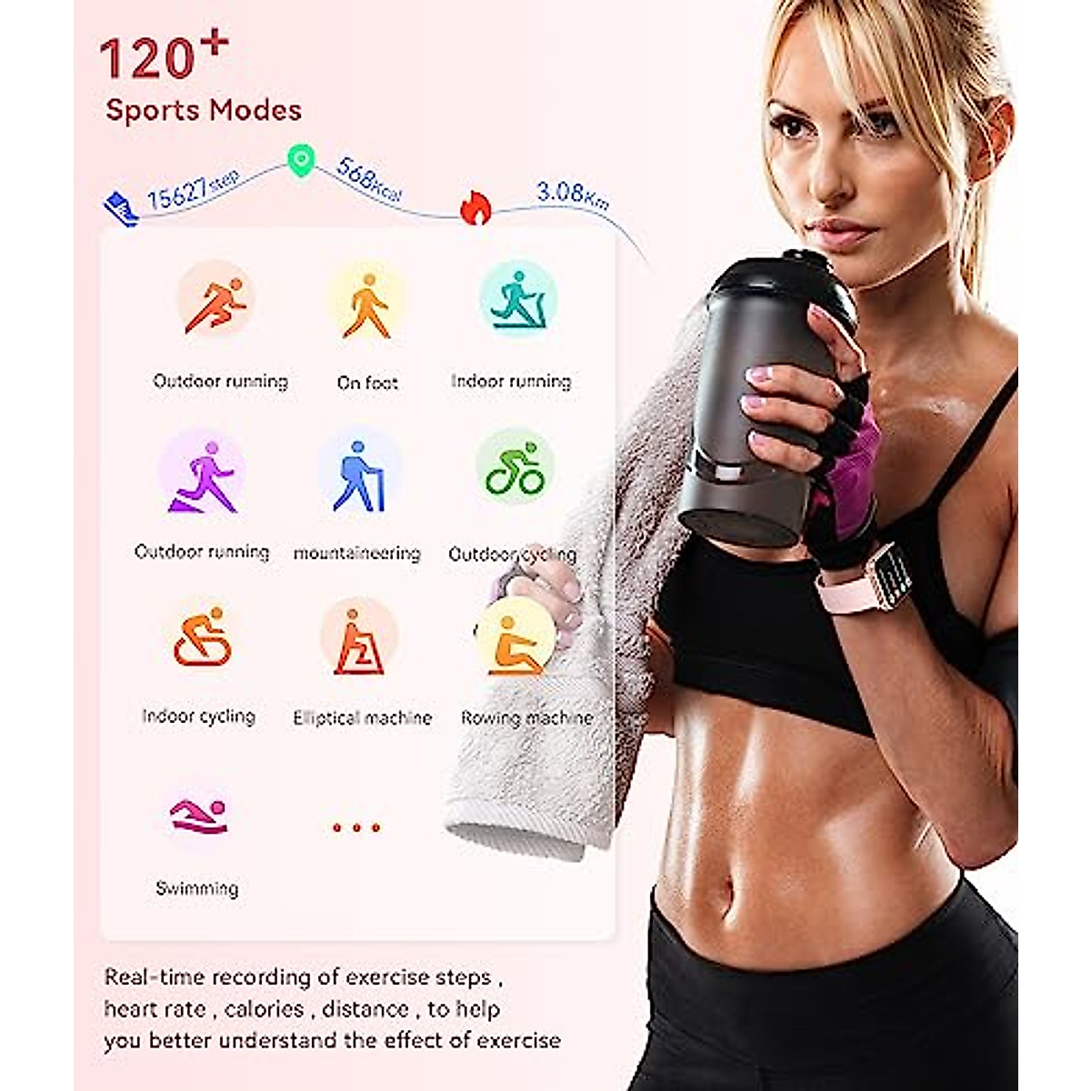 LIGE Smart Watch for Women with Android iOS, 1.83 Inch Bluetooth Calls/Real-Time Notification Smartwatch, 100 Sports, IP68 Waterproof Healthy Fitness Tracker, Pink