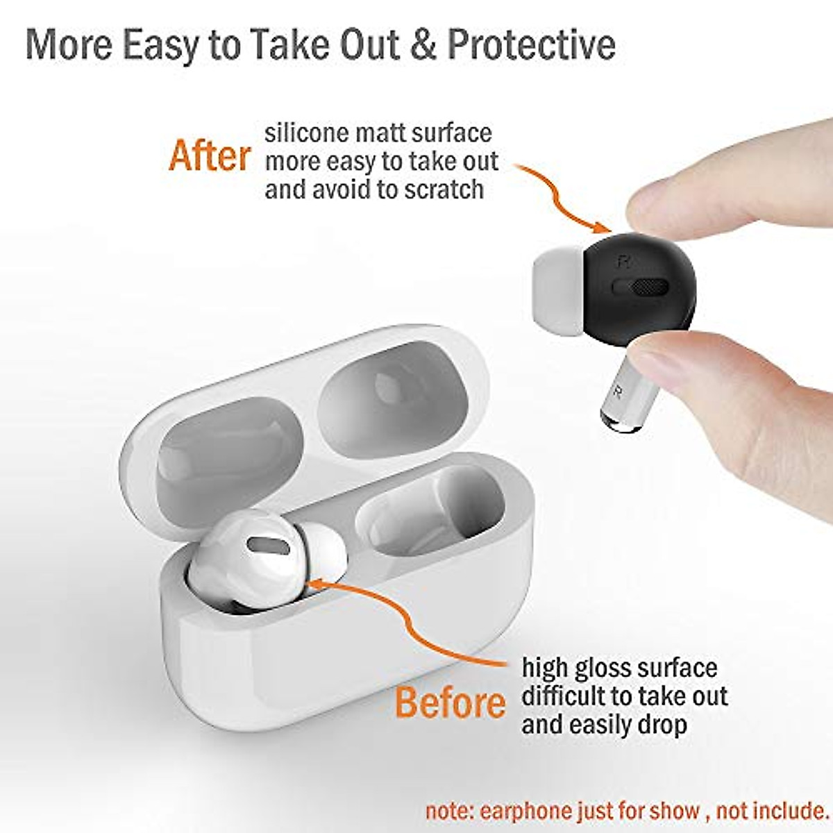 TENNMAK Non Slip Silicone Ear Cover Compatible with AirPods Pro Ear Cover Earpads Ear Tip Sleeve Accessory (fit in The case) (Black)