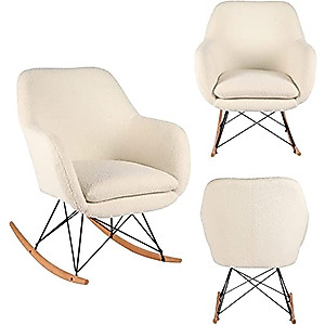 Rongbuk Modern Velvet Rocking Chair,Upholstered Rocker Glider Chair with High Backrest and Armrests,Small Accent Chair for Nursery,Living Room,Bedroom,White