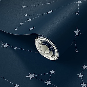 Peel & Stick Wallpaper Swatch - Zodiac Stars Astrology Navy Blue Constellations Night Sky Star Map Custom Removable Wallpaper by Spoonflower
