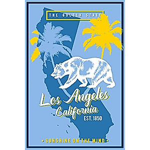 Los Angeles, California, State Outline, Urban Traveler, Blue and Yellow (24x36 Gallery Quality Metal Art, Aluminum Decor)