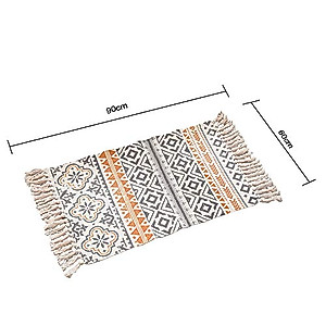 Darhoo Boho Area Rugs,Small Moroccan Cotton Woven Tassel Rugs 2'x3',Tribal Farmhouse Runner Rugs,Washable Throw Rug Runner for Kitchen,Bathroom,Bedroom,Laundry(Yellow & Grey)