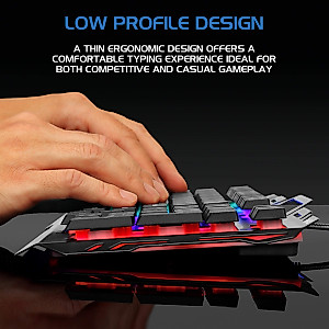 ENHANCE Infiltrate KL2 Membrane Gaming Keyboard - Quiet Keyboard with 3 Multi Color LED Lighting Modes, Turbo Input Mode, Anti-Ghosting, 19 Key Roll Over, Slim Low Profile Metal Design