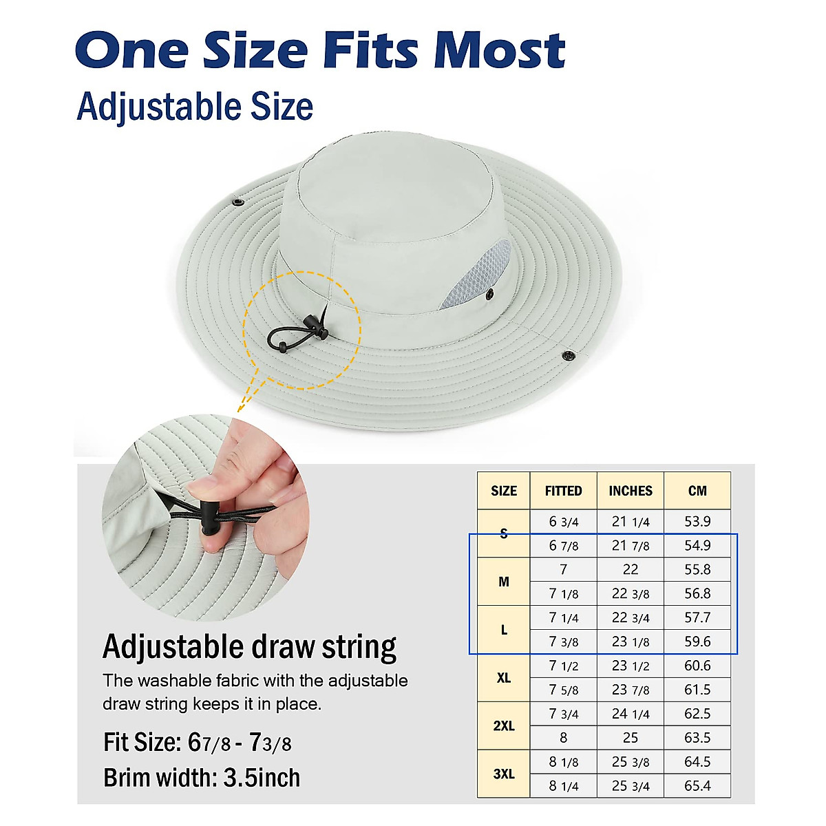 Wmcaps UPF 50+ Sun Protection Hat for Mens Womens, Wide Brim Waterproof Bucket Hat for Fishing, Hiking, Garden,Yard Outdoor work Light Grey