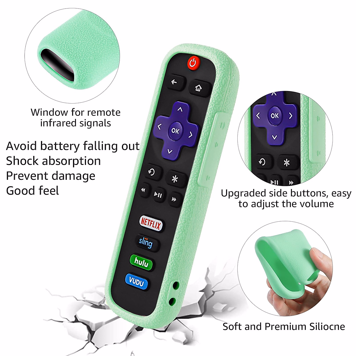 [4 Pack] SOTATOO Case for Roku Remote, Battery Cover for TCL Roku Smart TV Steaming Stick Remote, Silicone Protective Controller Universal Sleeve Skin Glow in The Dark Pink Orange Green Blue