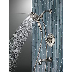 Delta Faucet Linden 17 Series Dual-Function Tub and Shower Trim Kit, Shower Faucet with 4-Spray In2ition 2-in-1 Dual Hand Held Shower Head with Hose, Stainless T17494-SS-I (Valve Not Included)