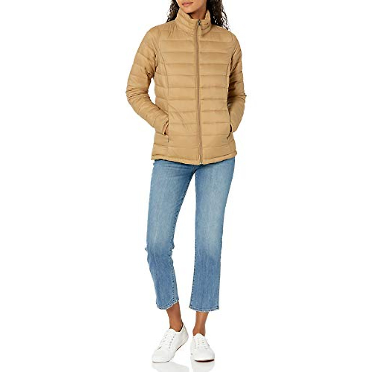 Amazon Essentials Women's Lightweight Long-Sleeve Water-Resistant Packable Puffer Jacket (Available in Plus Size), Camel, Large