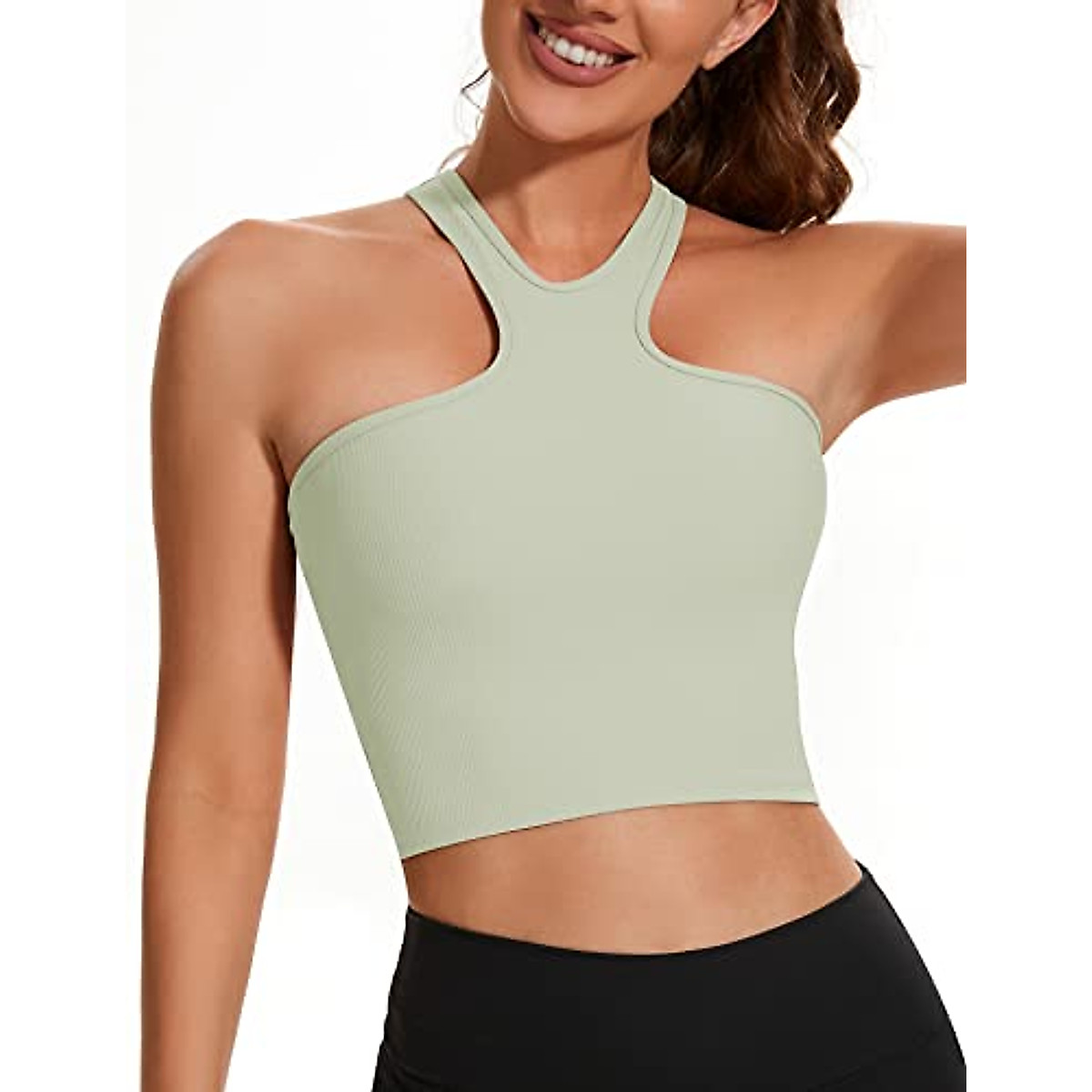Wirefree Sports Bras for Women Longline Padded Racerback Yoga Bra Sleeveless Crop Tank Top with Built in Shelf Bra