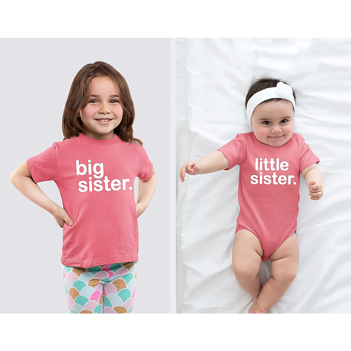 big sister little sister matching outfits shirts set baby toddler newborn girls (Mauve, Kid (4T) / Baby (1-3M))
