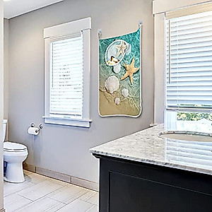 xigua Summer Beach Starfish And Seashell Hanging Laundry Hamper Bag, Hanging Laundry Basket for Holding Dirty Clothes, Space Saving Hanging Laundry Bag with Free Adjustable Steel & Suction Cup Hooks 1